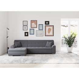 Ecksofa DOMO collection "TREVISO viele Bez&uuml;ge, auch in Cord, L-Form, 267x80x83 cm", grau, B:267cm H:83cm T:178cm, 100% Polyester, Sofas, Ecksofa, mit Bettfunktion, inkl. Zierkissen, Unser Dauertiefpreis
