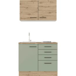 Pantryk&uuml;che Flex-Well "Cara", gr&uuml;n (k&uuml;che: gr&uuml;n, front: schilfgr&uuml;n, artisan eiche, korpus: artisan eiche, arbeitsplatte: artisan eiche), B:100cm H:205cm T:60cm, Komplettk&uuml;chen-Sets, mit E-Ger&auml;ten, Gesamtbreite 100 cm, in weiten Farben erh&auml;ltlich
