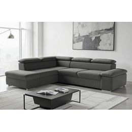 Sit & More Ecksofa SIT & MORE "Valantine L-Form, B: 272 cm", grau (dunkelgrau), B:272cm H:73cm T:226cm, 100% Polyester;Luxus-Kunstleder/Struktur (88% Polyester, 12% Polyamid), Sofas, Ecksofa, mit Arm- & Kopfteilverstellung, optional mit Bettfunktion