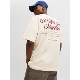 Jack & Jones Rundhalsshirt JACK & JONES "JORNORREBRO TYPO TEE SS CREW NECK NOOS", Herren, Gr. M, antique wei&szlig; print:ss 26, Jersey, Obermaterial: 100% Baumwolle, bedruckt, relaxed fit normal, Rundhals, Shirts Rundhalsshirt, Baumwolle, relaxed fit