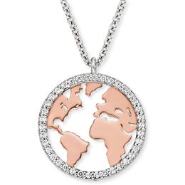 Kette mit Anh&auml;nger Engelsrufer "WELT BICOLOR", rosa (silberfarben, ros&eacute;goldfarben, wei&szlig;), Halsketten, Damen, Silber 925 (Sterlingsilber), L: 44, mit Zirkonia (synth.)