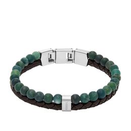 Armband Fossil "Schmuck Geschenk Edelstahl Leder Armschmuck JEWELRY", bunt (edelstahlfarben, braun, gr&uuml;n, gr&uuml;n), Armb&auml;nder, Damen, 21,5cm, Edelstahl Leder, Edelstahl, Leder, Armband, mit Moosachat