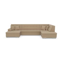 Wohnlandschaft DOMO collection "TREVISO inkl. Zierkissen, moderne Steppung, XXL: 364x201x83 cm", braun (coffee), B:364cm H:83cm T:201cm, 95% Polyester, 5% Polyamid, Sofas, Wohnlandschaft, wahlweise mit Bettfunktion, in vielen Bezugsarten auch in Cord U-Form