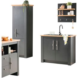 Pantryk&uuml;che OTTO HOME "KS-Westminster", grau (k&uuml;che: grau, korpus: grau dunkel, arbeitsplatte: eiche wotanfarben), B:96cm T:60cm, Komplettk&uuml;chen-Sets, Breite 96 cm, ohne E-Ger&auml;te