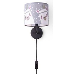 Paco Home Wandleuchte "Ela 214", schwarz, 1, &Oslash; 18cm H: 26,5cm, Leuchten, Kinderlampe Wandlampe Mit Schalter &Oslash; 18cm Lama Rosa Grau Kabel 3m E14, Wandleuchte