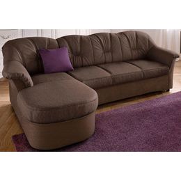 Ecksofa DOMO collection "FLORES Schlafsofa, 233x142x86 cm, L-Form", braun (braun, dunkelbraun), B:233cm H:86cm T:142cm, Kunstleder SOFTLUX / Struktur ( 90% Polyester, 10% Polyacryl );NaturLEDER (echtes Rindsleder) in Sitz und R&uuml;cken. Korpus in passendem Kunstleder SOFTLUX bezogen;Microfaser PRIMABELLE (100% Polyester) / Struktur ( 100% Polyester ), Sofas, Ecksofa, whlw. mit Bettfunktion, whlw. mit