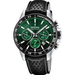 Chronograph Festina "Timeless Chronograph", schwarz (schwarz, dunkelgr&uuml;n, schwarz), Armbanduhren, Herren, Chronograph, Armbanduhr, Quarzuhr, Herrenuhr, Stoppfunktion, Lederarmband
