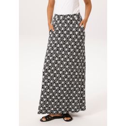 Maxirock Aniston CASUAL, Damen, Gr. 44, schwarz-wei&szlig; (schwarz, wei&szlig;), Single Jersey, Obermaterial: 95% Viskose, 5% Elasthan, Paisley, bedruckt, gemustert, figurumspielend kn&ouml;chelfrei, R&ouml;cke Maxirock, mit kontrastfarbigem Paisley-Muster