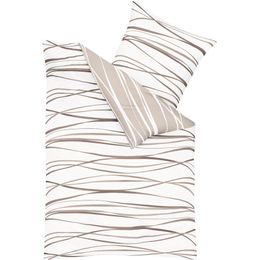 Wendebettw&auml;sche Kaeppel "MOTION 100% gek&auml;mmte Baumwolle", beige (natur, wei&szlig;), B/L: 155cm x 220cm, 1 Stk., 1 Stk., Mako-Satin, B/L: 80cm x 80cm, 2 Stk., Mako-Satin, Obermaterial: 100% Baumwolle, Bettw&auml;sche, Wendebettw&auml;sche, mit feinen Wellenlinien, Markenrei&szlig;verschluss, Wendeoptik