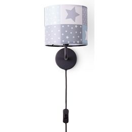 Paco Home Wandleuchte "Cosmo 345", schwarz, 1, &Oslash; 18cm H: 26,5cm, Leuchten, Kinderlampe Wandlampe Schalter &Oslash; 18cm Sterne Punkte Kabell&auml;nge 3m E14, Wandleuchte