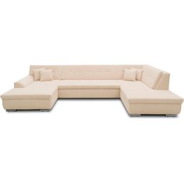 Wohnlandschaft DOMO collection "TREVISO inkl. Zierkissen, moderne Steppung, XXL: 364x201x83 cm", beige (creme), B:364cm H:83cm T:201cm, 100% Polyester;Microfaser-Primabelle (100% Polyester) / Struktur (90% Polyester; 10% Polyacryl), Sofas, Wohnlandschaft, wahlweise mit Bettfunktion, in vielen Bezugsarten auch in Cord U-Form