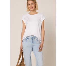 Rundhalsshirt STREET ONE STUDIO, Damen, Gr. 38, wei&szlig;, Web, 50% Baumwolle, 50% Modal, unifarben, normal normal, Rundhals, B&uuml;ndchen, Shirts Rundhalsshirt, Mit Stickerei
