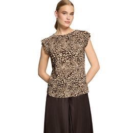Kurzarmshirt Zero "Damen mit Animalprint", Damen, Gr. 34, beige, braun, Jersey, Obermaterial: 100% Polyester, bedruckt, loose fit normal, Rundhals, Shirts, Plissee