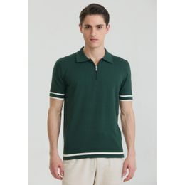 Poloshirt FELIX HARDY "Polo Shirt Kurzarm mit Rei&szlig;verschluss", Herren, Gr. L, dunkelgr&uuml;n, 100% Baumwolle, Shirts