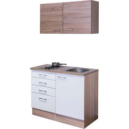 Pantryk&uuml;che Flex-Well "Samoa", wei&szlig; (k&uuml;che: wei&szlig;, front: wei&szlig;, sonoma eiche, korpus: sonoma eiche, arbeitsplatte: sonoma eiche), B:100cm H:200cm T:60cm, Komplettk&uuml;chen-Sets, Gesamtbreite 100 cm, mit Kochfeld und Sp&uuml;le, viele Farbenvarianten