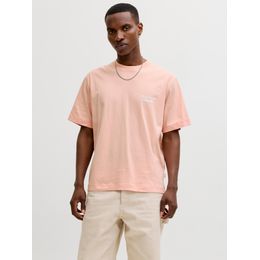 Jack & Jones Rundhalsshirt JACK & JONES "JORNORREBRO TYPO TEE SS CREW NECK NOOS", Herren, Gr. M, rosa (peach melba print:ss 26), Jersey, Obermaterial: 100% Baumwolle, bedruckt, relaxed fit normal, Rundhals, Shirts Rundhalsshirt, Baumwolle, relaxed fit