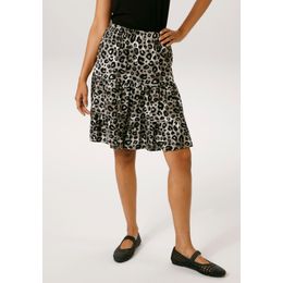 Minirock Aniston CASUAL, Damen, Gr. 38, hellgrau, grau, schwarz, wei&szlig;, Single Jersey, Obermaterial: 95% Viskose, 5% Elasthan, bedruckt, gemustert, figurumspielend kniefrei, R&ouml;cke Minirock, mit extravagantem Animal-Print- jedes Teil ein Unikat