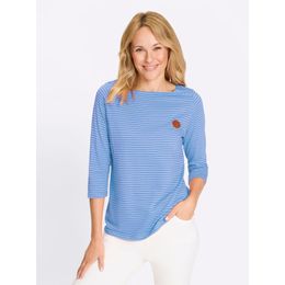 3/4-Arm-Shirt Classic Basics "Ringelshirt", Damen, Gr. 38, himmelblau, ecru, geringelt, 100% Baumwolle, gemustert, gestreift, U-Boot-Ausschnitt, Shirts 3/4-Arm-Shirt