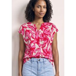 Print-Shirt Street One, Damen, Gr. 34, sanftes wei&szlig;, Stoff, 50% Modal, 50% Baumwolle, gemustert, comfort fit normal, V-Ausschnitt, normaler Saum, Shirts, mit geschlitztem Rundhalsausschnitt