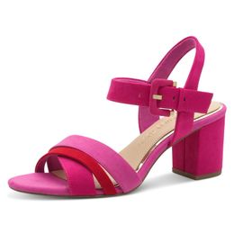Sandalette Marco Tozzi, Damen, Gr. 41, pink (pink kombiniert), Textil, Veloursleder, Schuhe Sandalette, Blockabsatz, Sommerschuh, Sandale mit verstellbarem Fesselriemchen