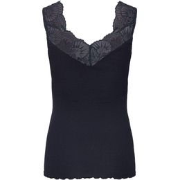 Spitzentop rosemunde "Beatha Lace Top mit Seide", Damen, Gr. L, schwarz, Feinripp, Obermaterial: 55% Seide, 45% Baumwolle, unifarben, V-Ausschnitt, Tops Spitzentop, Vintage-Spitzenbesatz, feminin, ohne &Auml;rmel, Seidenmix
