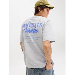 Jack & Jones Rundhalsshirt JACK & JONES "JORNORREBRO TYPO TEE SS CREW NECK NOOS", Herren, Gr. L, wei&szlig; melange print:ss 26, Jersey, Obermaterial: 100% Baumwolle, bedruckt, meliert, relaxed fit normal, Rundhals, Shirts Rundhalsshirt, Baumwolle, relaxed fit