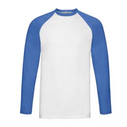 Fruit of the Loom - T-Shirt f&uuml;r Herren - Baseball Lang&auml;rmlig (Wei&szlig;/K&ouml;nigsblau)