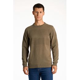 Strickpullover LINDBERGH, Herren, Gr. L, gr&uuml;n (army), Strick, Obermaterial: 100% Baumwolle, unifarben, normal h&uuml;ftbedeckend, Rundhals, Flachstrickb&uuml;ndchen, Pullover Strickpullover, mit Struktur