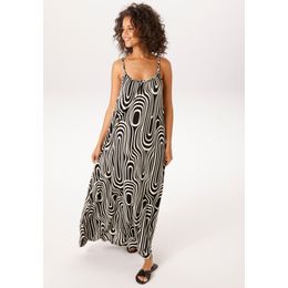 Sommerkleid Aniston CASUAL, Damen, Gr. 36, N-Gr, schwarz, wollwei&szlig;, Single Jersey, Obermaterial: 95% Viskose, 5% Elasthan, bedruckt, gemustert, l&auml;ssig geschnitten kn&ouml;chelfrei, Rundhals, Kleider Sommerkleid, mit geflochtenen Spagetti-Tr&auml;gern