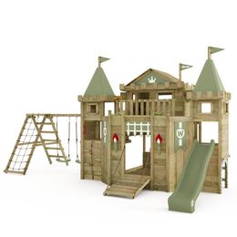 Wickey Fortress Spielturm - Abenteuer Kinderspielhaus mit Kletterturm & Schaukel aus Massivholz - Gro&szlig;er Spielplatz f&uuml;r den Garten - Wickey