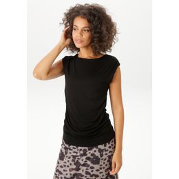 T-Shirt Aniston CASUAL, Damen, Gr. 44, schwarz, Single Jersey, Obermaterial: 95% Viskose, 5% Elasthan, unifarben, sehr figurbetont h&uuml;ftlang, Rundhals, Shirts T-Shirt, mit Raffungen an den Seitenn&auml;hten