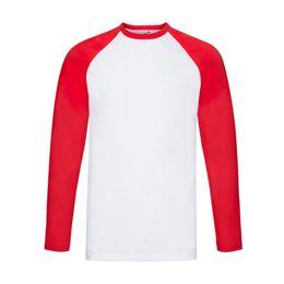 Fruit of the Loom - "Baseball" T-Shirt f&uuml;r Herren Lang&auml;rmlig (Wei&szlig;/Rot)