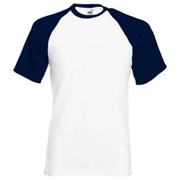 Fruit of the Loom - T-Shirt f&uuml;r Herren/Damen Unisex - Baseball (Wei&szlig;/Marineblau)