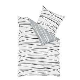 Wendebettw&auml;sche Kaeppel "MOTION 100% gek&auml;mmte Baumwolle", schwarz-wei&szlig; (steingrau, wei&szlig;), B/L: 155cm x 220cm, 1 Stk., 1 Stk., Mako-Satin, B/L: 80cm x 80cm, 2 Stk., Mako-Satin, Obermaterial: 100% Baumwolle, Bettw&auml;sche, Wendebettw&auml;sche, mit feinen Wellenlinien, Markenrei&szlig;verschluss, Wendeoptik