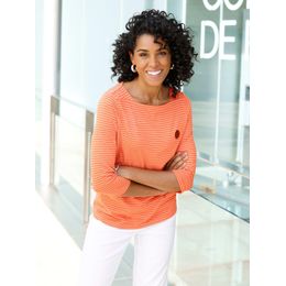3/4-Arm-Shirt Classic Basics "Ringelshirt", Damen, Gr. 40, papaya, ecru, geringelt, 100% Baumwolle, gemustert, gestreift, U-Boot-Ausschnitt, Shirts 3/4-Arm-Shirt