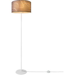 Paco Home Stehlampe "Luca Tribal", wei&szlig; (grau), &Oslash; 38cm H: 144cm, Leuchten, Stehlampe Dreibein Mit Lampenschirm Stoff Modern Abstrakt Uni E27, Stehlampe