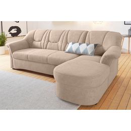Ecksofa DOMO collection "SARAFINA 232x146 cm, auch mit Federkern f&uuml;r noch mehr Sitzkomfort", beige (natur), B:232cm H:83cm T:146cm, Luxus-Microfaser (92% Polyester, 8% Nylon);Microfaser PRIMABELLE (100% Polyester);Microfaser PRIMABELLE (100% Polyester) / Struktur (90% Polyester; 10% Polyacryl), Sofas, Ecksofa, whlw. mit Bettfunktion, L-Form