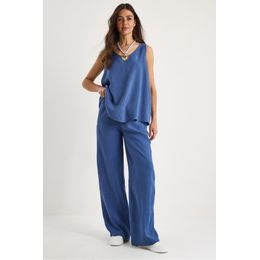V-Ausschnitt Baumwollbluse-Hosen Zweiteiliges Set