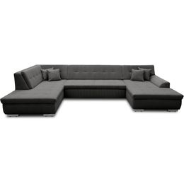 Wohnlandschaft DOMO collection "TREVISO inkl. Zierkissen, moderne Steppung, XXL: 364x201x83 cm", grau, B:364cm H:83cm T:201cm, 100% Polyester;Microfaser-Primabelle (100% Polyester) / Struktur (90% Polyester; 10% Polyacryl), Sofas, Wohnlandschaft, wahlweise mit Bettfunktion, in vielen Bezugsarten auch in Cord U-Form