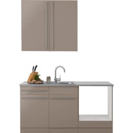 Wiho-K&uuml;chen Pantryk&uuml;che WIHO K&Uuml;CHEN "Chicago", braun (k&uuml;che: braun, front: tr&uuml;ffel glanz, korpus: tr&uuml;ffelfarben, arbeitsplatte: canvas grau), B:160cm T:60cm, Komplettk&uuml;chen-Sets, wahlweise mit E-Ger&auml;ten, Breite 160 cm