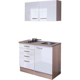 Pantryk&uuml;che Flex-Well "Florenz", wei&szlig; (k&uuml;che: wei&szlig;, front: hochglanz wei&szlig;, korpus: sonoma eiche, arbeitsplatte: sonoma eiche), B:100cm H:200cm T:60cm, Komplettk&uuml;chen-Sets, Gesamtbreite 100 cm, mit Kochfeld und Sp&uuml;le, viele Farbenvarianten
