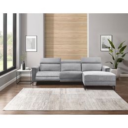Ecksofa OTTO HOME "LUND, L-Form, 261cm, man. o. elektr. Relaxfunktion (mit USB-A)", grau (hellgrau), B:261cm H:97cm T:179cm, Webstoff 100% Polyester, Sofas, Ecksofa, und Kopfteilverstellung