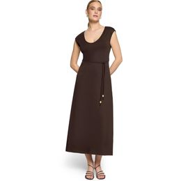 Maxikleid Zero "Damen mit G&uuml;rtel", Damen, Gr. 42, Normalgr&ouml;&szlig;en, chocolate plum, Obermaterial: 97% Baumwolle (organic), 3% Elasthan, A-Linie lang, V-Ausschnitt, Kleider Maxikleid, Material