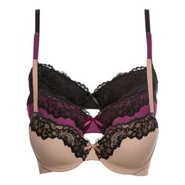 Schalen-BH bonprix "Schalen-BH mit recyceltem Polyamid (3er Pack)", Damen, Gr. 95, Cup C, hellbraun, schwarz, schwarz, schwarz, beere, schwarz, Spitze, Obermaterial: 80% Polyamid, 20% Elasthan. Spitze: 86% Polyamid, 14% Elasthan, mehrfarbig, unifarben mit Farbeinsatz, Basic, BHs Schalen-BH, im 3er Pack, aus Polyamid und Elasthan, mit Spitze