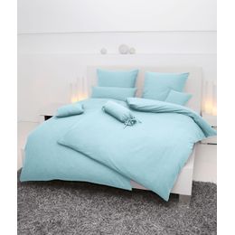 Bettw&auml;sche Janine "PIANO 0125 31, Seersucker 100% Baumwolle, uni, b&uuml;gelfrei", blau (kristallblau), B/L: 155cm x 220cm, 1 Stk., 1 Stk., Soft-Seersucker, B/L: 80cm x 80cm, 2 Stk., Soft-Seersucker, Obermaterial: 100% Baumwolle, Bettw&auml;sche, Bettw&auml;sche, Markenrei&szlig;verschluss, feinf&auml;dige Qualit&auml;t, gek&auml;mmte Mako-Garne