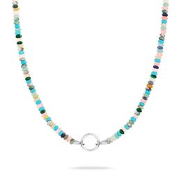 Charm-Kette Tamaris "Schmuck Geschenk Edelstahl Halskette All About Beads", edelstahlfarben, t&uuml;rkis, gr&uuml;n, lila, rosa, wei&szlig;, Halsketten, Damen, Edelstahl, L: 45 B: 5mm, mit Naturstein, B:5mm
