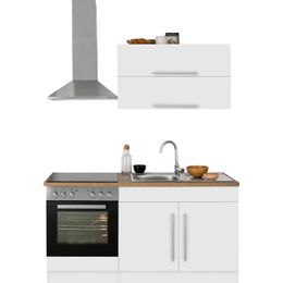 Pantryk&uuml;che KOCHSTATION "KS-Samos", wei&szlig; (k&uuml;che: wei&szlig;, front: wei&szlig;, korpus: wei&szlig;, arbeitsplatte: wotaneichefarben), B:160cm H:200cm T:60cm, Komplettk&uuml;chen-Sets, Breite 160 cm, wahlweise mit E-Ger&auml;ten und Glaskeramikkochfeld