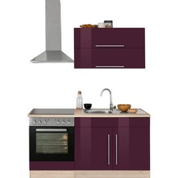 Pantryk&uuml;che KOCHSTATION "KS-Samos", lila (k&uuml;che: lila, front: aubergine hochglanz, korpus: eiche sonoma, arbeitsplatte: eiche sonoma), B:160cm H:200cm T:60cm, Komplettk&uuml;chen-Sets, Breite 160 cm, wahlweise mit E-Ger&auml;ten und Glaskeramikkochfeld
