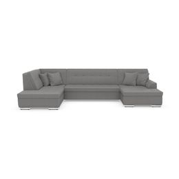 Wohnlandschaft DOMO collection "TREVISO inkl. Zierkissen, moderne Steppung, XXL: 364x201x83 cm", grau (dunkelgrau), B:364cm H:83cm T:201cm, 95% Polyester, 5% Polyamid, Sofas, Wohnlandschaft, wahlweise mit Bettfunktion, in vielen Bezugsarten auch in Cord U-Form