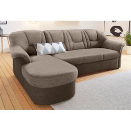 Ecksofa DOMO collection "SARAFINA 232x146 cm, auch mit Federkern f&uuml;r noch mehr Sitzkomfort", braun (braun, braun, beige), B:232cm H:83cm T:146cm, Luxus-Microfaser (92% Polyester, 8% Nylon);Microfaser PRIMABELLE (100% Polyester);Microfaser PRIMABELLE (100% Polyester) / Struktur (90% Polyester; 10% Polyacryl), Sofas, Ecksofa, whlw. mit Bettfunktion, L-Form